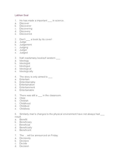 Latihan Soal Derivative Pdf Psychological Concepts Science