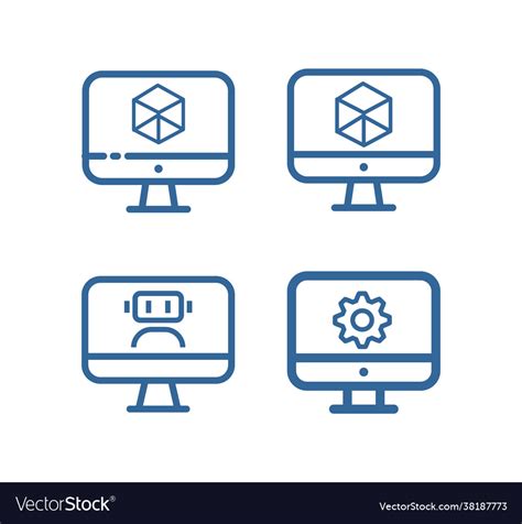 Computer Monitor Screen Line Icon Set Royalty Free Vector