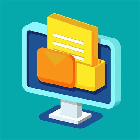 File Transfer Concept Yellow Folder With Document On Computer Monitor 3d Vector Illustration