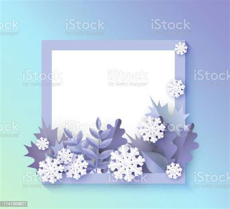 벡터 일러스트 레이 션 빈 사각형 모양 겨울 배너와 눈송이와 나뭇잎 다층 효과에 대한 스톡 벡터 아트 및 기타 이미지 다층 효과 종이 0명 Istock
