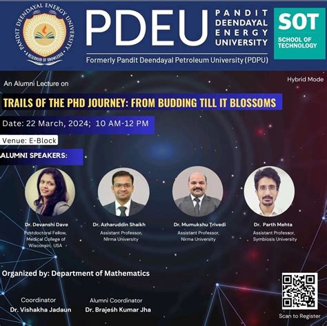 Department Of Mathematics Pdeu Gandhinagar Is Organising Alumni Talk On Trails Of Phd Journey