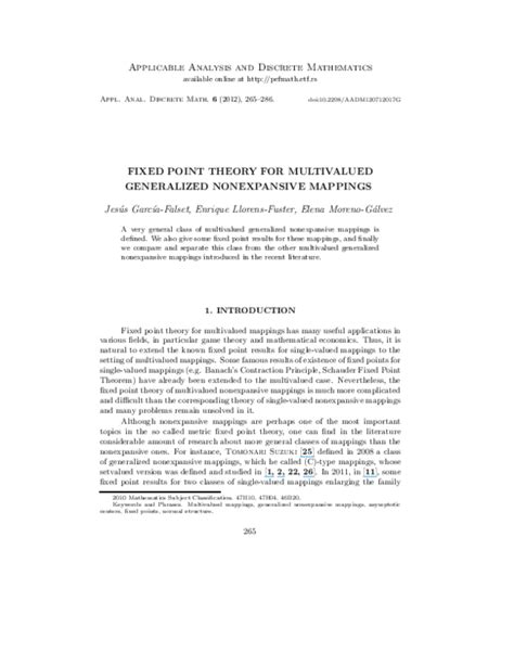 Pdf Fixed Point Theory For Multivalued Generalized Nonexpansive Mappings