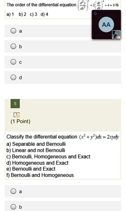 solved the order of the differential equation 40is a 1 b 2 c 3 aa