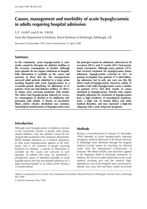Pdf Causes Management And Morbidity Of Acute Hypoglycaemia In Adults