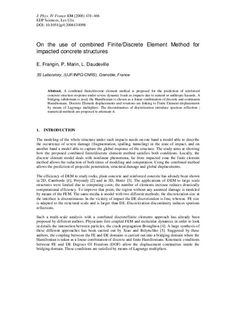 Pdf On The Use Of Combined Finitediscrete Element Method For Impacted Concrete Structures