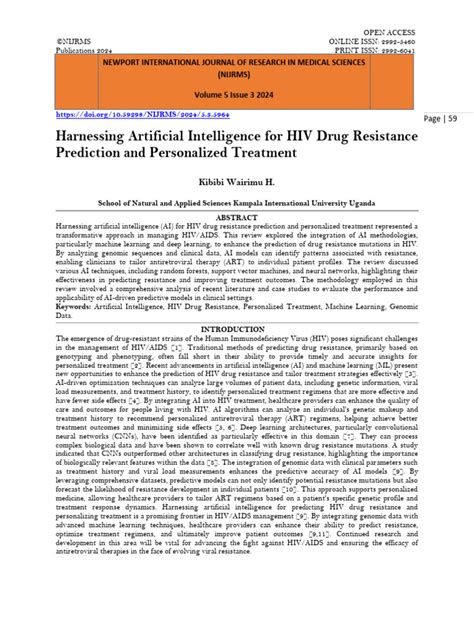 Harnessing Artificial Intelligence For Hiv Drug Resistance Prediction And Personalized Treatment
