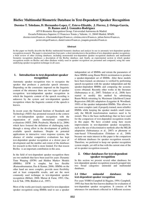 pdf biosec multimodal biometric database in text dependent speaker