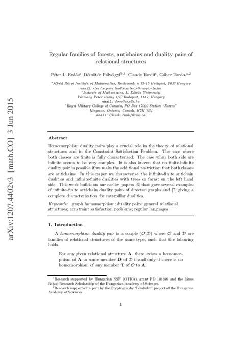 Pdf Regular Families Of Forests Antichains And Duality Pairs Of