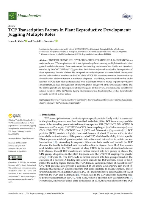 Pdf Tcp Transcription Factors In Plant Reproductive Development Juggling Multiple Roles