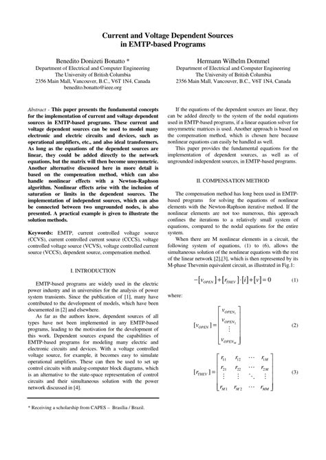 Pdf Current And Voltage Dependent Sources In Emtp Based Programs