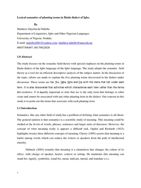 lexical semantics of planting terms in ihiala dialect of igbo pdf