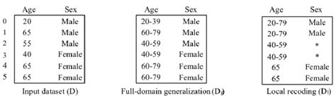 Example Dataset And Two Generalizations With Global And Local Recoding Download Scientific