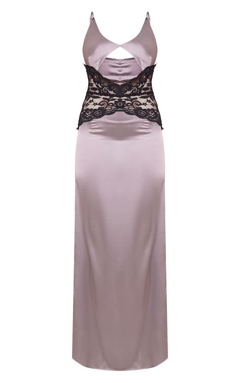 Grey Satin Lace Insert Maxi Dress Dresses Prettylittlething