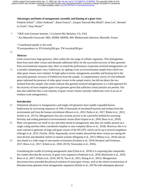 Pdf Advantages And Limits Of Metagenomic Assembly And Binning Of A