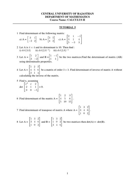 Tutorial 5 Matrices Determinant Pdf