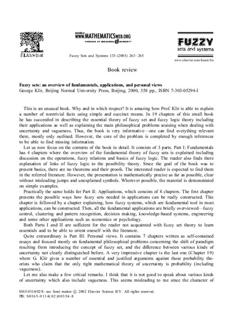Pdf Fuzzy Sets And Applications Rajveer S Shekhawat