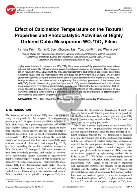 Pdf Effect Of Calcination Temperature On The Textural Properties And Photocatalytic Activities