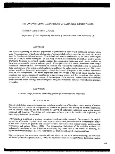 The Comparison Of The Diversity Of Activated Sludge Plants Pdf