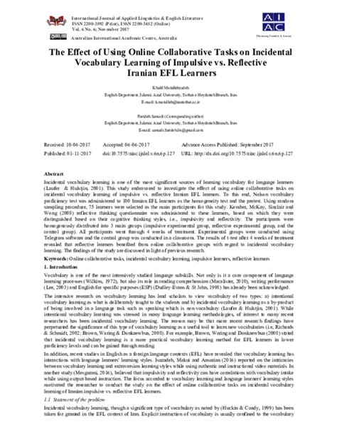 Pdf The Effect Of Using Online Collaborative Tasks On Incidental Vocabulary Learning Of