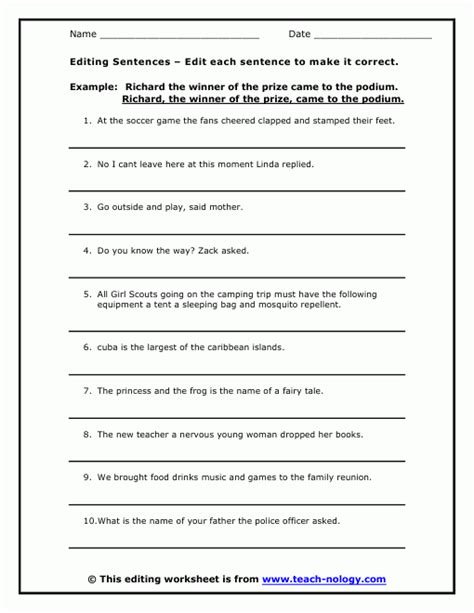 Editing Exercises For Elementary Students Worksheets Sentenc