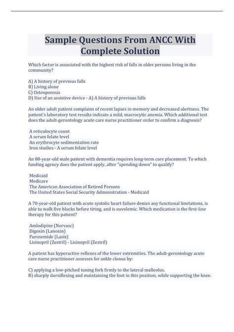 Sample Questions From Ancc With Complete Solution Ancc Stuvia Us