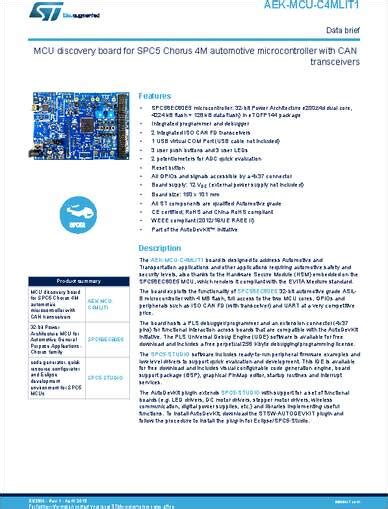 Aek Mcu C4mlit1 Datasheet Stmicroelectronics Aek Sns 2tofm1 Includes