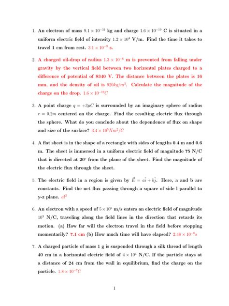 Electric Field Numerical Questions Pdf Electric Field Sphere