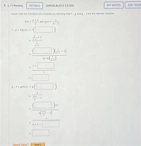solved verify that the functions are inverses by showing