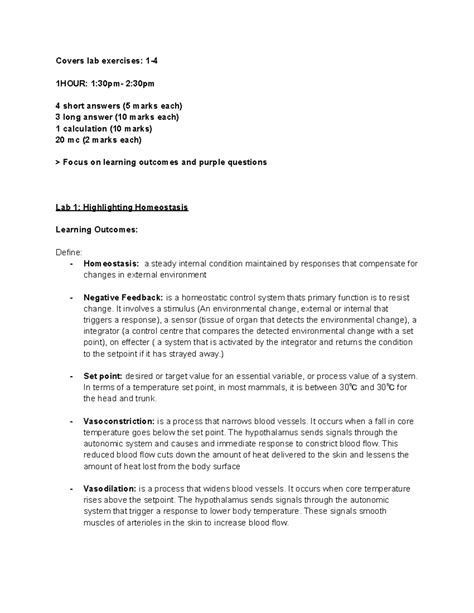 Bio Lab Exam Notes Covers Lab Exercises HOUR Pm Pm Short Answers