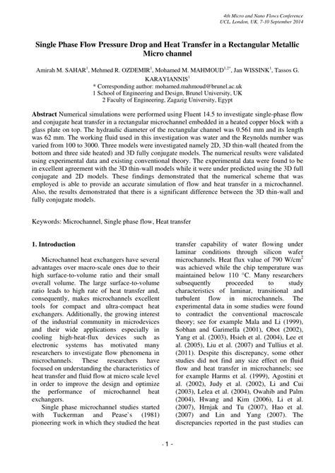 Pdf Single Phase Flow Pressure Drop And Heat Transfer In A