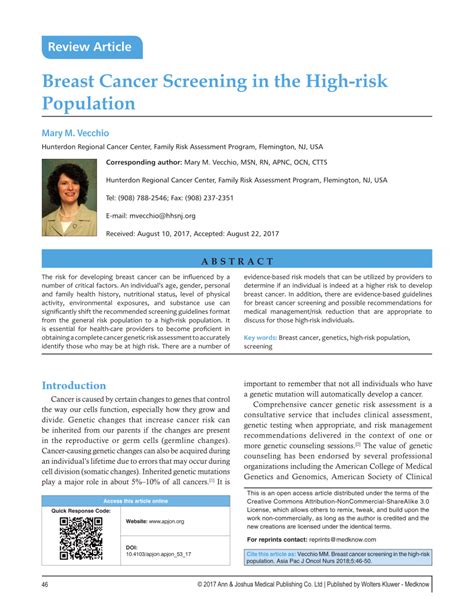 Pdf Breast Cancer Screening In The High Risk Population