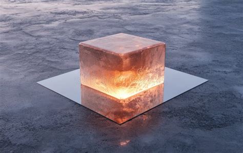 Illuminated Translucent Cube On Reflective Surface Stock Illustration Illustration Of Glow