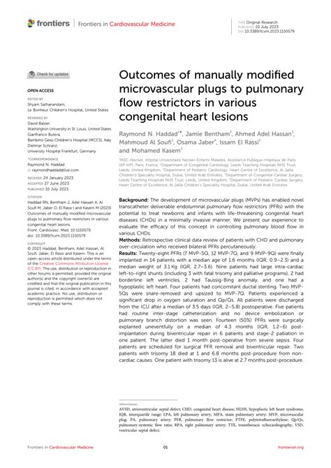 Pdf Outcomes Of Manually Modified Microvascular Plugs To Pulmonary Flow Restrictors In Various