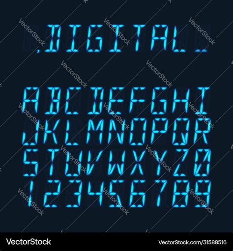 Digital Luminous 16 Segmented Lcd Display Font Vector Image