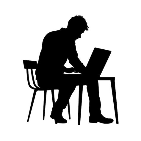 Premium Vector Silhouette Of A Man Working On Laptop Office Work Man Silhouette Sitting