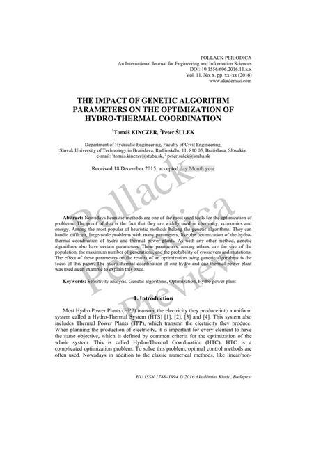 Pdf The Impact Of Genetic Algorithm Parameters On The Optimization Of