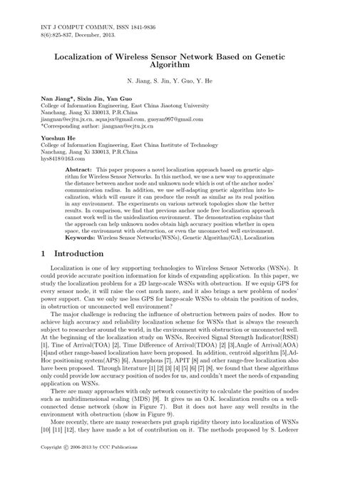 Pdf Localization Of Wireless Sensor Network Based On Genetic Algorithm