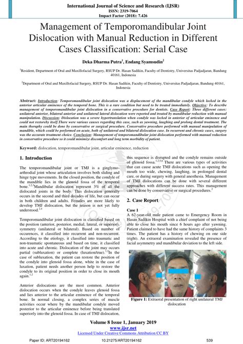 Pdf Management Of Temporomandibular Joint Dislocation With Manual Reduction In Different Cases
