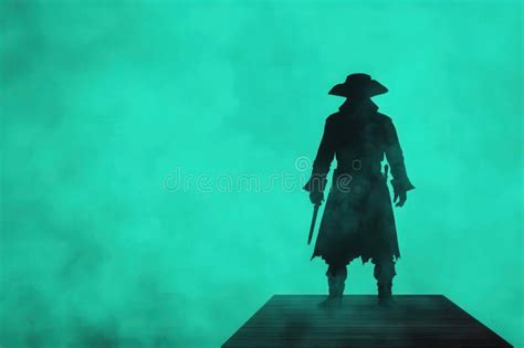 Ghost Pirate Captain Standing On A Foggy Dock Eerie Night Watercolor Style Stock Illustration