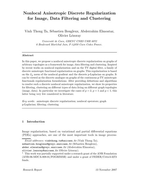 PDF Nonlocal Anisotropic Discrete Regularization For Image Data Filtering And Clustering