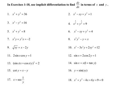solved in exercises 1 18 use implicit differentiation to