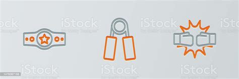 권투 글러브 권투 벨트 및 스포츠 확장기 아이콘에 라인 펀치를 설정합니다 벡터 1위에 대한 스톡 벡터 아트 및 기타 이미지 1위 개념 건강한 생활방식 Istock