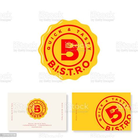 비스트로 카페 노란색 배지에 포크와 숟가락으로 B 문자 신원 명함 레스토랑에 대한 스톡 벡터 아트 및 기타 이미지 레스토랑