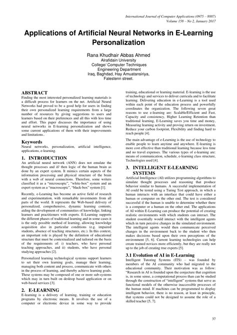 Pdf Applications Of Artificial Neural Networks In E Learning Personalization