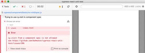 cy visit should not be allowed from component spec · issue 286 · cypress io cypress react unit