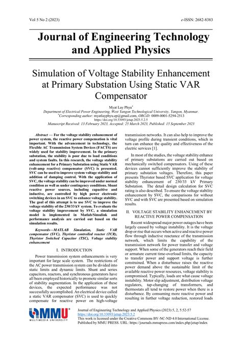 PDF Simulation Of Voltage Stability Enhancement At Primary Substation Using Static VAR Compensator
