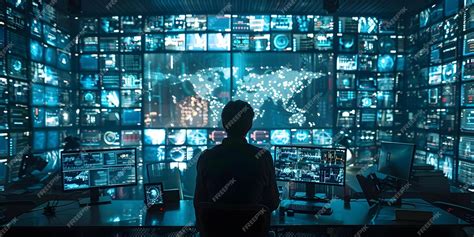 Premium Photo A Cybersecurity Specialist Monitors Screens Displaying Complex Network Data In A