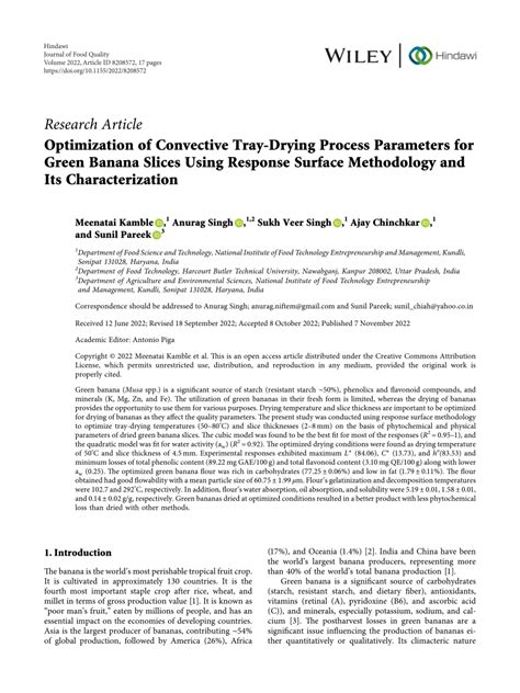 Pdf Optimization Of Convective Tray Drying Process Parameters For