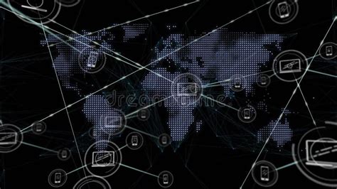 Animation Of Digital World Map Showing Network Connections And Data