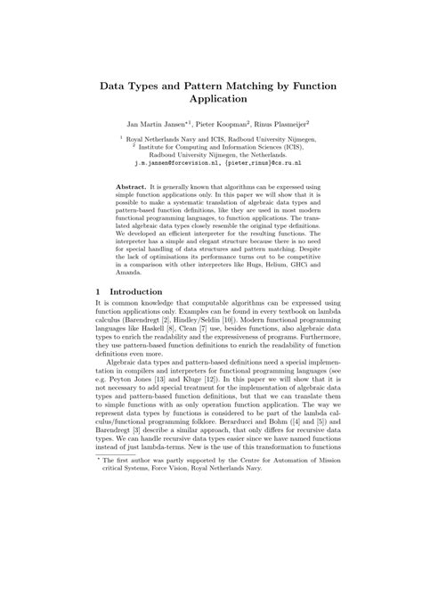 Pdf Data Types And Pattern Matching By Function Application